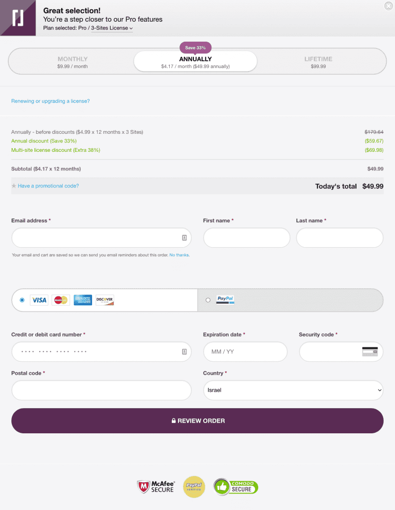 Freemius provides a seamless checkout flow to increase sales