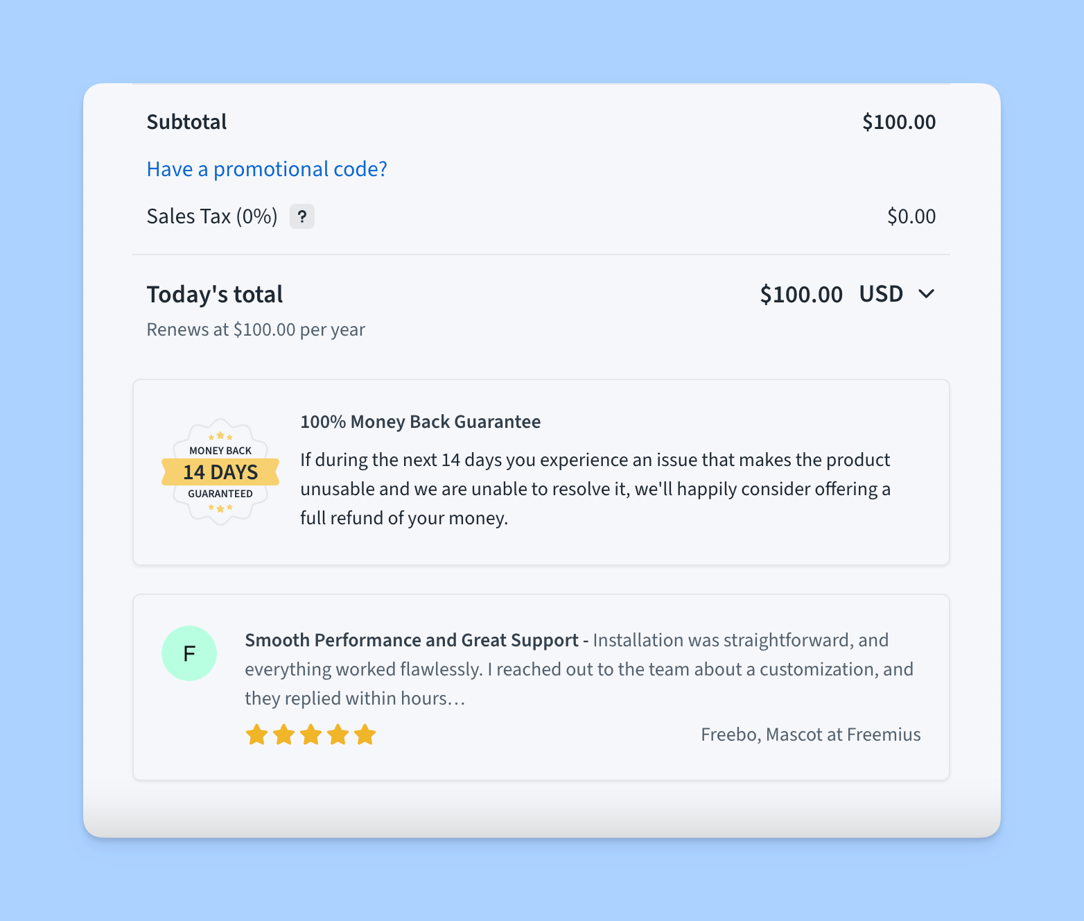 Showing Reviews and Money-Back Guarantee in the Checkout | Freemius Documentation