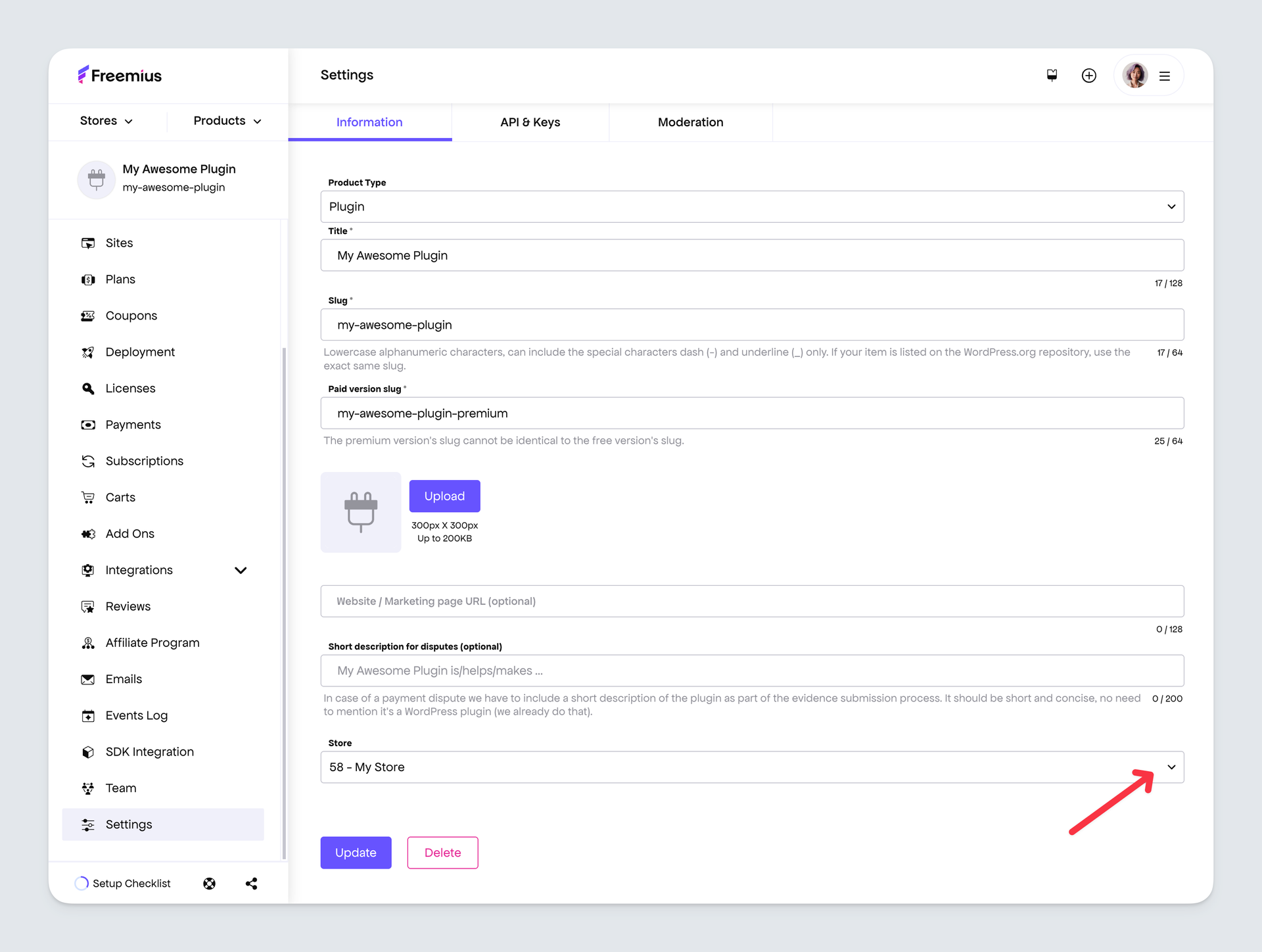 Change Product Store | Freemius Documentation